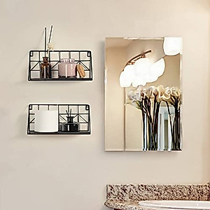 TIMEYARD Floating Shelves Wall Mounted, Set of 2 Black Wire Metal Wood Shelves, Modern Arrow Design Storage Shelf for Photo Frames, Small Plants, Bedroom, Dorm, Living Room, Bathroom, Kitchen, Small