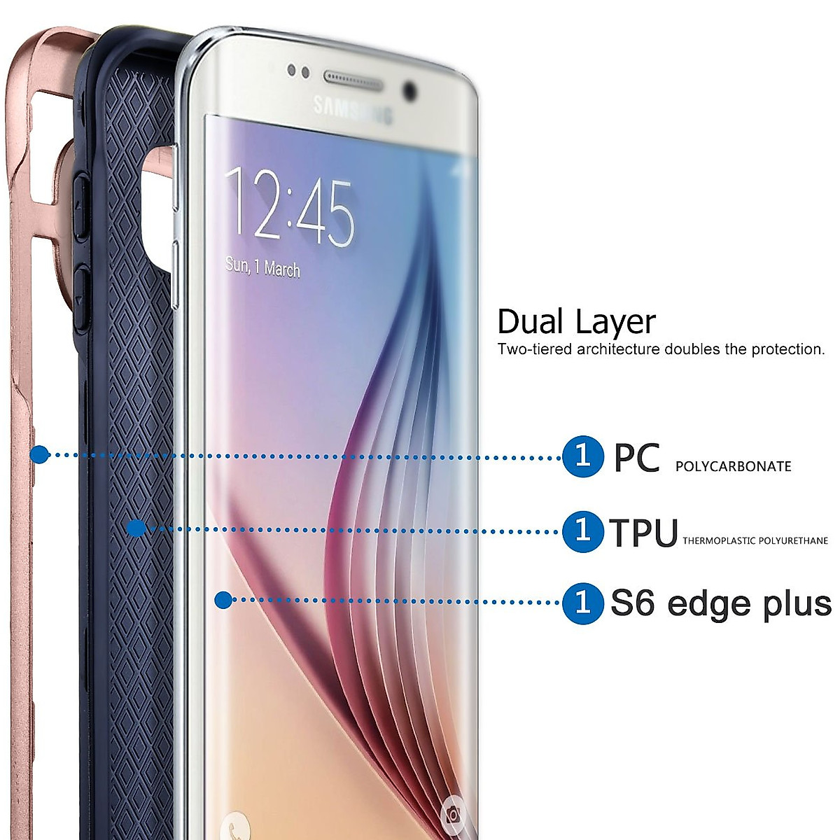 ANSIWEE Galaxy S6 Edge Plus Case, Shockproof Phone Cover, Galaxy S6 Edge Plus Cover, Soft TPU Bumper Hard PC Case Brushed PC Texture Protective Armor for Samsung Galaxy S6 Edge Plus (Rose Gold)