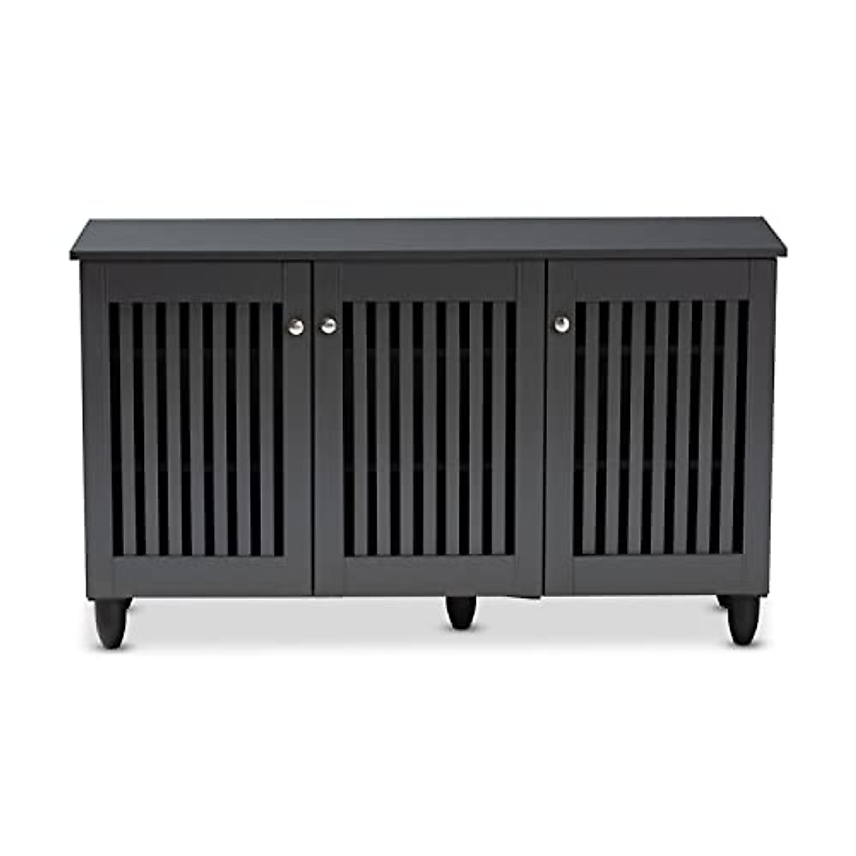Baxton Studio Fernanda Modern and Contemporary Dark Gray 3-Door Wooden Entryway Shoe Storage Wide Cabinet