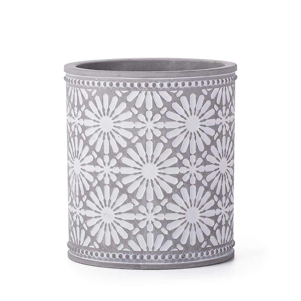 Farmhouse Kitchen Cooking Utensil Holders | Fine Embossed Cement Utensils Crock | Cement Utensil Container Kitchenware Flatware Organizer Decor Utensils Caddy (Flower Pattern)