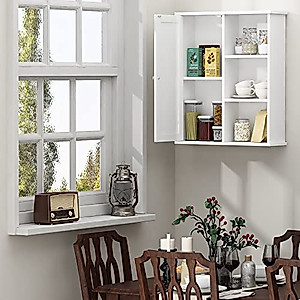 Treocho Bathroom Wall Cabinet, Medicine Cabinet with Door and Open Shelf, Wall Mounted Storage Organizer for Bathroom, White