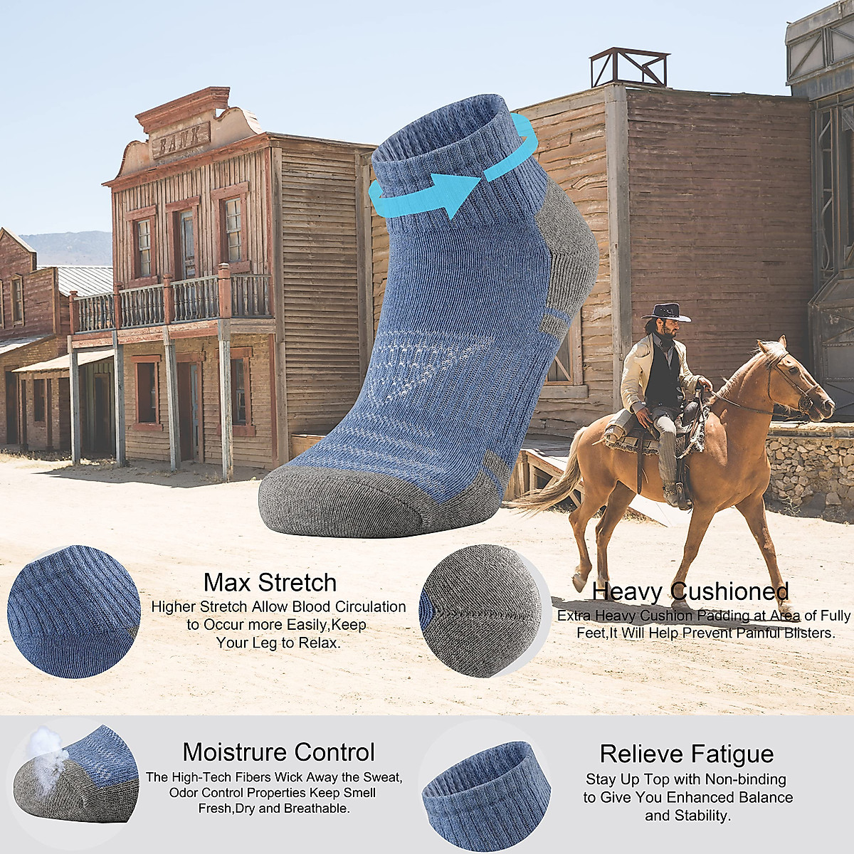 Ortis Cotton Moisture Wicking Mesh Ventilating Running Cushion Low Cut Socks for Men 10 Pack(Denim XL)