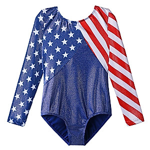 Gymnastics Leotards for Toddler Girls Patriotic Sparkle Red Blue Athletic Dancewear B146_US_8A