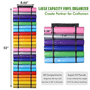 AROUY Vinyl Storage Organizer - Vinyl Roll Holder Wall Mount/Over The Door, Craft Vinyl Storage Rack, Hanging Organizer Storage with 48 Roll Compartments (48 - Black)