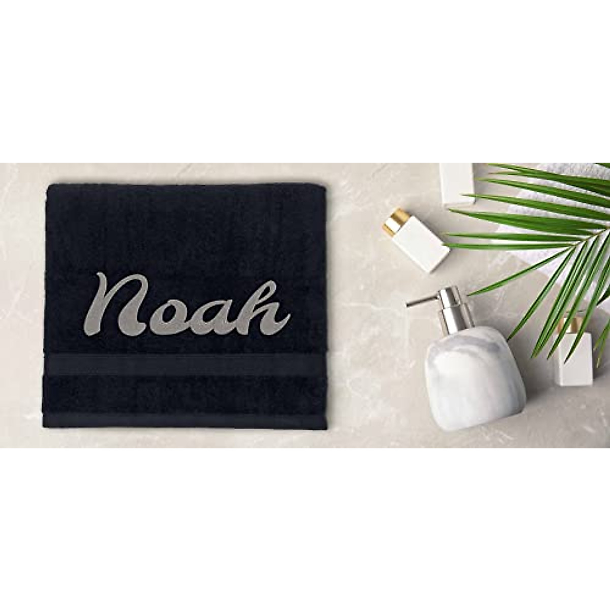 Stitches XXI Personalized Bath Towel. Luxury Embroidered Custom Bathroom Towel 100% Cotton Black 30x54 inches