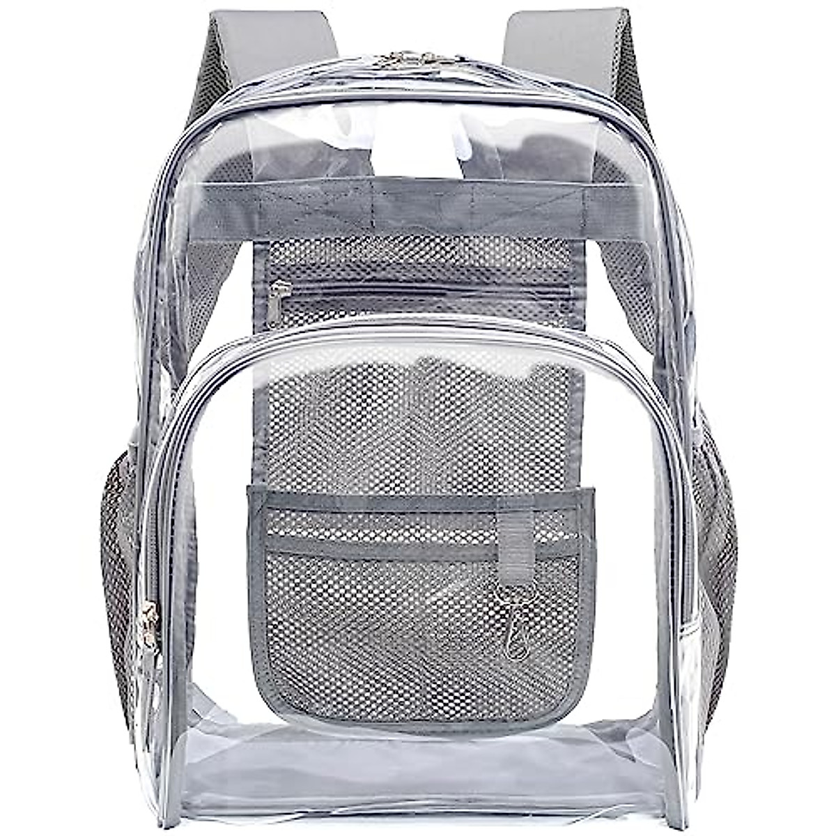 F-color Clear Backpack Heavy Duty - Large Clear Backpacks for School PVC Transparent Clear Bookbag for Work, Security, Stadium, Travel, Women, Men, Grey