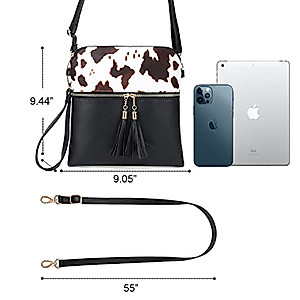 Sunwel Fashion Cow Print Wristlet Tassel Purse-Zipper Pockets Crossbody Bag Shoulder Handbag for Women Girls