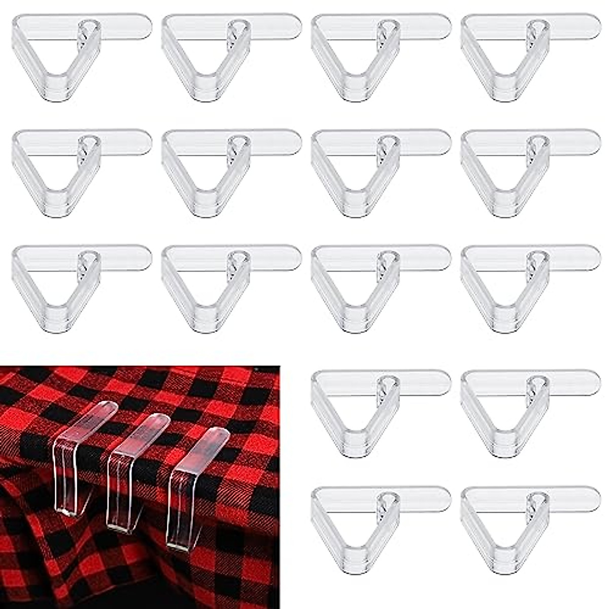 16pcs Plastic Table Cloth Clips, Clear Tablecloth Clips, Table Cloth Fixing Table Cloth Holder Clips Picnic Tablecloth Clamps for Indoor Outdoor, Fits to 0.4"-1.2" Thick Tables