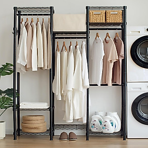 JS HOME Portable Closet Wardrobe Heavy Duty Clothes Rack, Freestanding Clothing Rack with 4 Hang Rods & 8 Shelves, Adjustable Closet Rack, 57" L x 15.7" W x 76.8H, Max Load 925LBS, Black