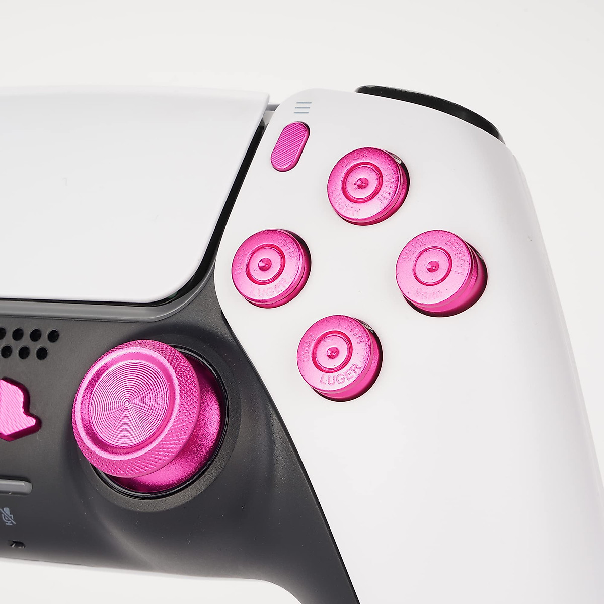 Avericht Metal ABXY buttons Dpad Thumbsticks for PS5 Controller, Metal Aluminum Bullet Buttons & Dpad & Analog stick Replacement Kit for PS5 Controller (Pink)
