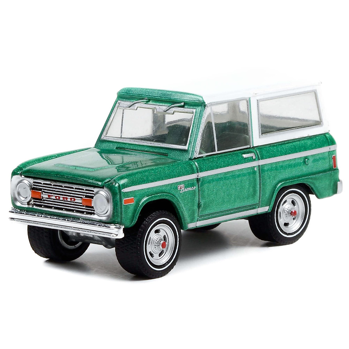 1977 Bronco Jade Glow Green Met & White Top w/Houndstooth Green Interior Lot #1001.1 Barrett Jackson Scottsdale Ed 1/64 Diecast Car Greenlight 37250 F