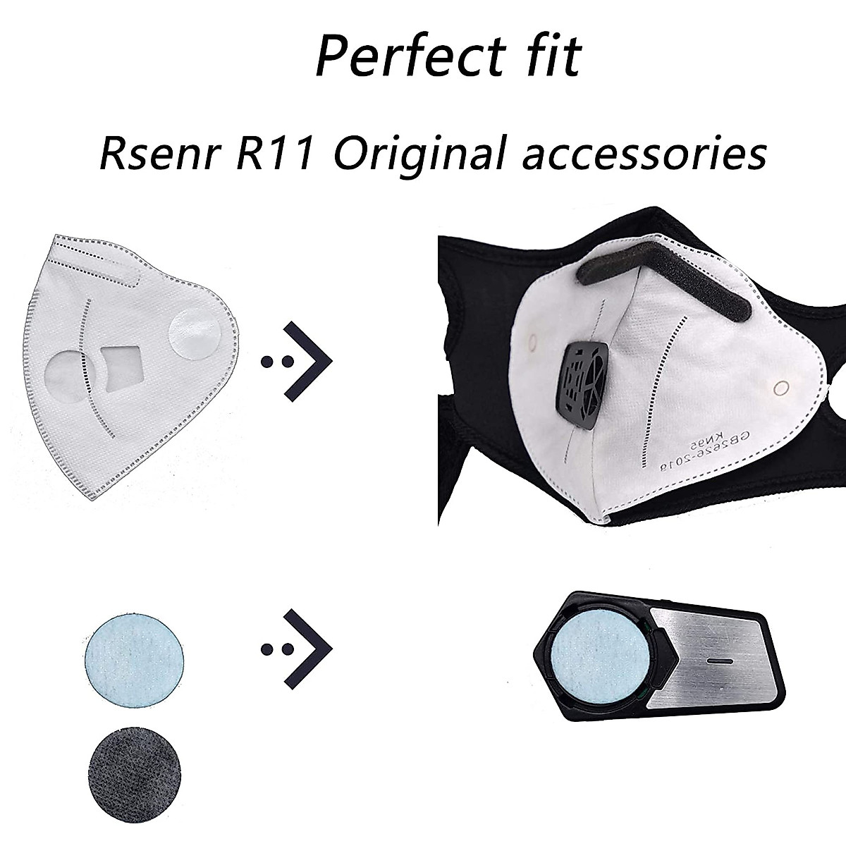 Original Rsenr R11 Electric Wearable Air Purifier Fan Filter*5, Inner White Filter*1