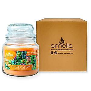 Smells - Premium Soy Wax Large Jar Scented Candle 16oz. - 100% Cotton Single Wick - Fragrance That Eliminates Home and Office Odors: Food, Pets, Smoke and Others (1-Pack, Cactus Blossom)
