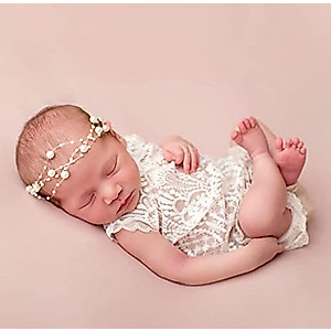 EDERA Newborn Photography Props Baby Photoshoots Pearl Headbands Girl Photo Posing Tieback (H Ivory)