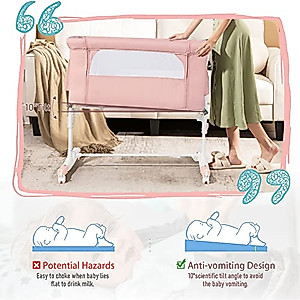 HONEY JOY Baby Bassinet Bedside Sleeper, 3-in-1 Easy Folding Portable Crib for Baby with Wheels, 5 Adjustable Heights, Easy to Assemble Bed to Bed, Mattress & Carry Bag for Infant Newborn (Pink)