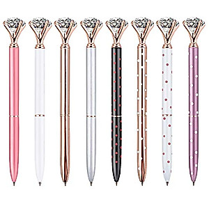 ZZTX 8 PCS Big Crystal Diamond Ballpoint Pen Bling Metal Ballpoint Pen Office Supplies Gift Pens For Christmas Wedding Birthday, Includes 8 Pen Refills
