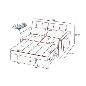 FANYE Modern Minimalist Living Room Loveseat Sofa Couch W/Pull Out Sleeper Couch Bed & Adjustable Sidetable Convertible Twin Size Sofabed Bring Side Storage Pockets for Home Apartment Office