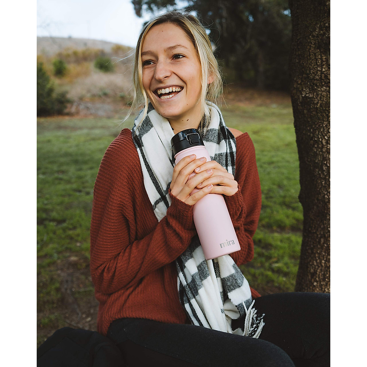 MIRA Stainless Steel Water Bottle - Hydro Vacuum Insulated Metal Thermos Flask Keeps Cold for 24 Hours, Hot for 12 Hours - BPA-Free One Touch Spout Lid Cap - 24 oz (710 ml) Rose Pink