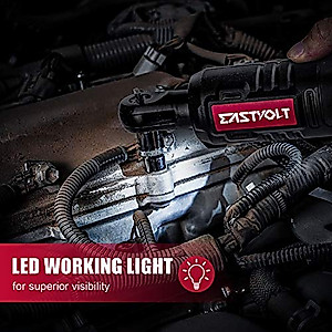 Eastvolt 12V Cordless Electric Ratchet Wrench Set, 3/8 Inch 35 Ft-lbs Power Wrench Tool Kit with Fast Charger, 2.0Ah Lithium-Ion Battery, 7-Pieces 3/8 Inch Metric Sockets and 1/4" Adaptor, Black + Red