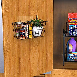 MaraFansie Hanging Kitchen Baskets Wire Storage Basket Adhesive Basket Over the Cabinet Door Organizer No Drilling, for Cabinet Pantry Organization and Kitchen, Bathroom, Storage, 2 Pack, Black