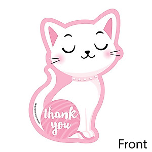 Big Dot of Happiness Purr-fect Kitty Cat - Shaped Thank You Cards - Kitten Meow Baby Shower or Birthday Party Thank You Note Cards with Envelopes - Set of 12