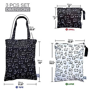 3pcs Waterproof Reusable and Washable Wet Dry Bag Baby Clothes Diaper Stroller Water Resistant Swimsuit Travel Toiletries Pouch Yoga Gym Laundry Shoe Beach Electronic Product Small Medium Large Cat