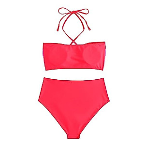 SOLY HUX Women's Color Block Halter High Waisted Bikini Set 2 Piece Swimsuit Bathing Suits Watermelon Pink Colorblock S