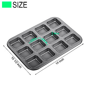 Tiawudi 2 Pack Brownie Pan, Non-stick Baking Bread Pan, Heavy Duty Carbon Steel Mini Muffin Pan, 12-Cavity Loaf Pan