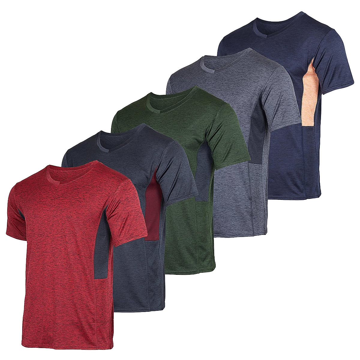 Real Essentials Men's V Neck Quick Dry Fit Tshirt, Set 4, XXL, Pack of 5