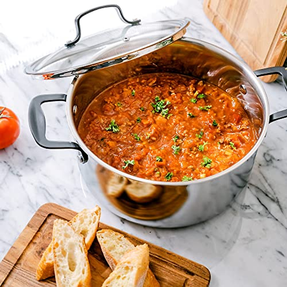 GrandTies Tri-Ply Stainless 3-Piece Induction Pots and Pans Set, Casserole Stockpot, Frying Pan, Kitchen Cooking Pot with Lid and Black Metal Handle, Dishwasher Safe Cookware