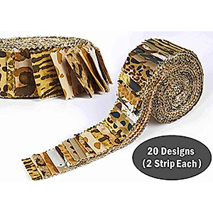 Soimoi 40Pcs Floral Artistic Print Precut Fabrics Strips Roll Up 1.5x42inches Cotton Jelly Rolls for Quilting - Light Brown