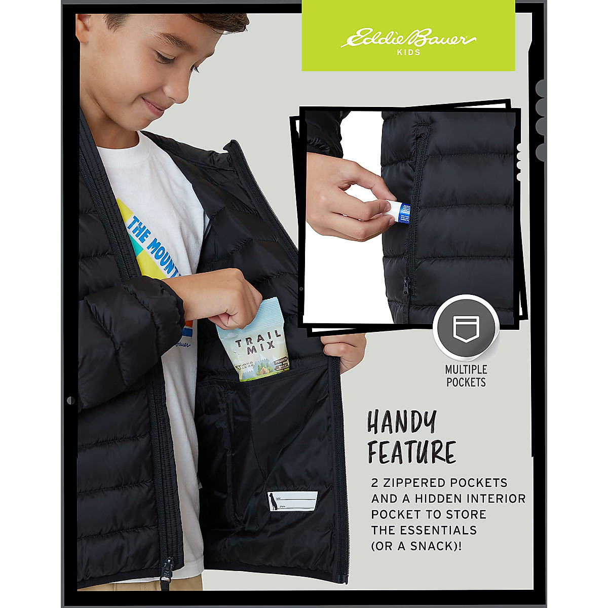 Eddie Bauer Boys' Jacket - CirrusLite Weather Resistant Down Coat for Boys - Insulated Quilted Bubble Puffer (3-20), Size 10-12, Black
