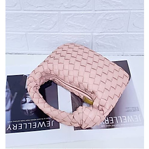 Designer Handbags for Women - PU Leather Woven Fashion Shoulder Bag for Women - Elegant Cream White Handmade Womens Blush Pink