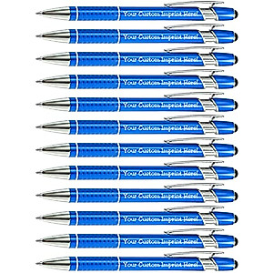 Express Pencils Customized Pens with Stylus - Metal Pens - Custom Printed Name Pens with Black Ink Personalized & Imprinted with Logo or Message -Great Gift Ideas- 12 pcs/pack (Blue)