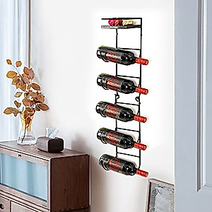 SODUKU Towel Rack Multifunctional Wall Mount Towel Wine Rack with Top Shelf Metal Towel Racks Storage Organizer Holder for Bathroom Bath Kitchen Black