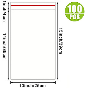 LonlyEagle 100 Pcs 10x14 Inches Self Sealing Cellophane Bags, Clear Resealable Cellophane Plastic Bags Self Adhesive for Packaging Shirts, Clothing, Magazines, Books, and Artwork