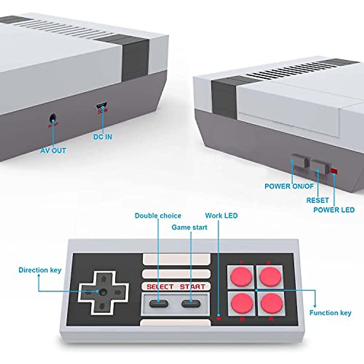 Retro Game Console with 620 Video Games,Classic Mini Game System with Wireless Controller, RCA and HDMI HD Output Plug and Play,Retro Toys Gifts Choice for Children and Adults.