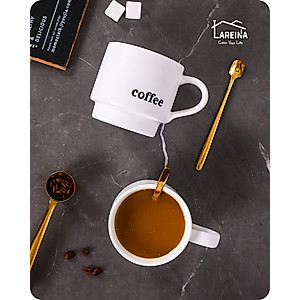 Lareina Porcelain Stackable Coffee Mug Set With Rack and Spoons, 15 Ounce Cappuccino Cup Set of 4 for Specialty Coffee Drinks and Tea - White