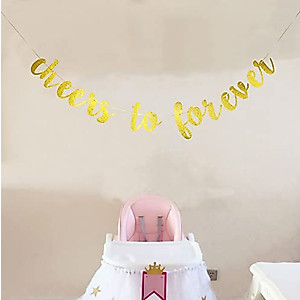 StarsGarden Cheers to Fovever Banner Hanging Garland -Perfect Decoration for Bridal Shower, Engagement, Bachelorette, Wedding Party(Gold)