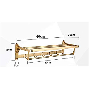 QIFFIY Towel Hanger Wall Mounted Towel Rail Antique Brass Bath Towel Rack Bathroom Towel Holder Double Towel Shelf Bathroom Accessories Towel Rack (Color : Gold)