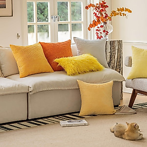 Home Brilliant Yellow Throw Pillow Covers 18x18 Set of 2 Super Soft Couch Pillow Covers Decorative Striped Corduroy Mustard Throw Pillows for Couch Bed Spring, 18 x 18 inch, Sunflower Yellow