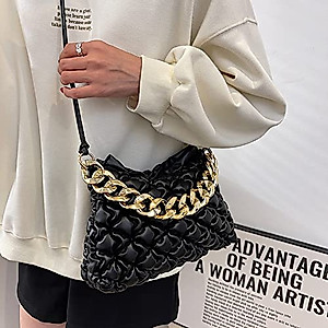 AIZHIYI Fashion Pleated Women Handbags Chain Leather Messenger Clutch Bags (Black)