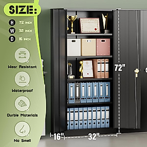 Crownland 72” Metal Storage Cabinet, Lockable Garage Storage Cabinets, High Office Storage Cabinet with Adjustable Shelves for Garage, Home Office,Pantry, File(Black-Narrow)