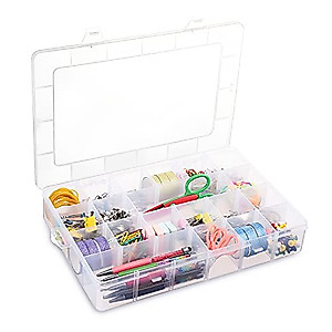BUG HULL 24 Grids Clear Plastic Organizer Box, Craft Storage Container Jewelry Box with Adjustable Dividers for Beads Art DIY Crafts Jewelry Fishing Tackles Metal Parts Accessories Screws Button