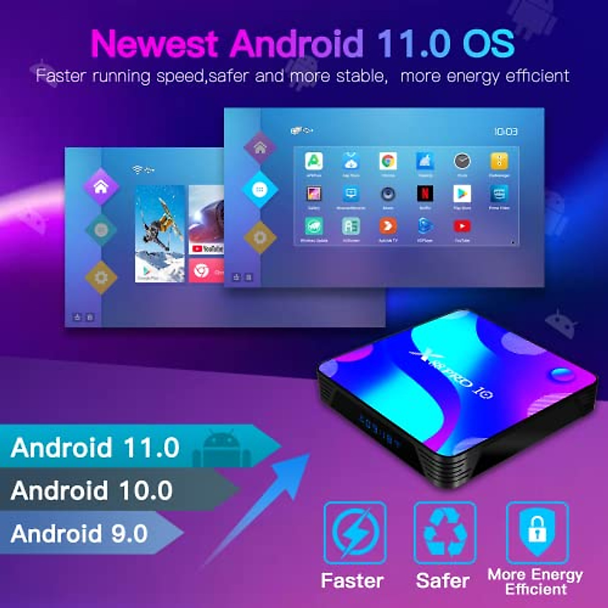 EASYTONE 2023 Android TV Box 11.0, Smart TV Box 2GB RAM 16GB ROM RK3318 Quad Core Supports 2.4G+5G WiFi Ethernet 100M BT4.0 3D 4K HD Output Smart TV Box Android with Mini Wireless Backlit Keyboard