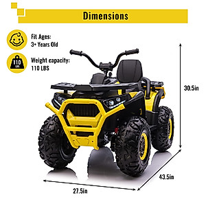 COLOR TREE Kids ATV Ride On ATV 12V Battery Powered Electric Vehicle 4 Wheeler Quad High/Low Speeds with LED Light, Music, Horn, USB/TF/MP3 for Boys & Girls Gift