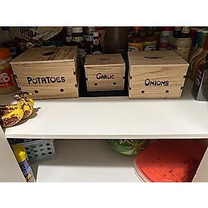Frcctre 3 Pack Vegetable Storage Bins, Farmhouse Potato Onion Garlic Kitchen Storage Canisters Set, Wooden Stackable Vegetable Keeper with Lid and Aerating Holes for for Pantry Organization