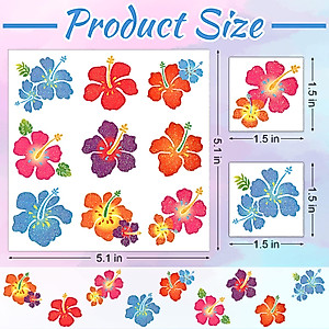 180 Pcs Hibiscus Glitter Sticker Tattoo Temporary Tattoo Summer Fake Flower Stickers Cute Apparel Accessories for Body Face Kids Women Party Favors