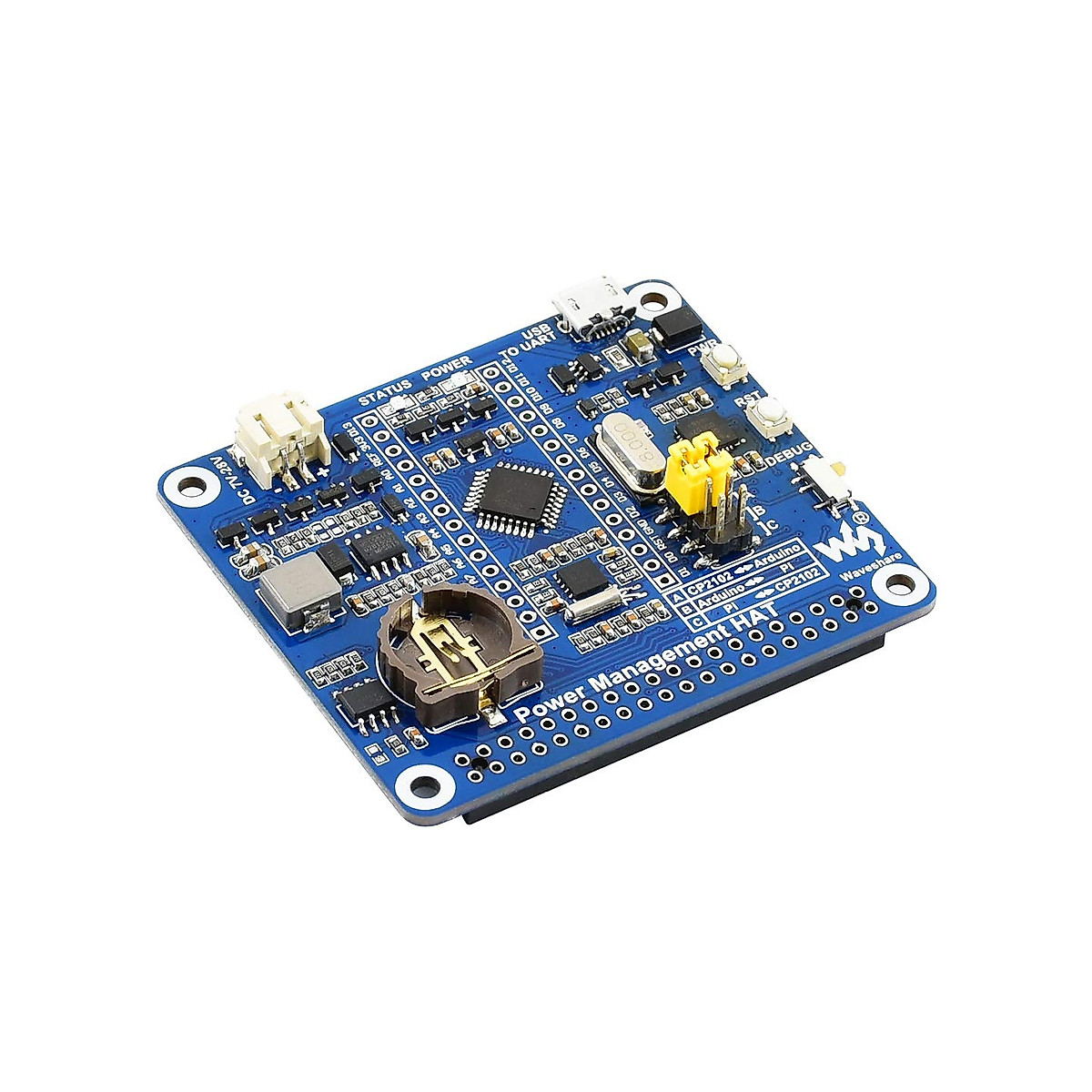 Waveshare Power Management HAT for Raspberry Pi with Embedded MCU and RTC Allows The Pi to Work More Power-efficient and More Safely.