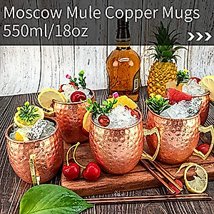 Moscow Mule Copper Mugs- Set of 4 Copper Plated Stainless Steel Mug 18oz, for Chilled Drinks (4 pcs)